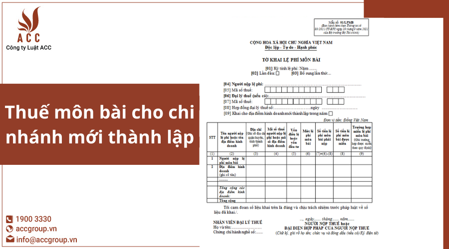 Thuế môn bài cho chi nhánh mới thành lập là bao nhiêu?