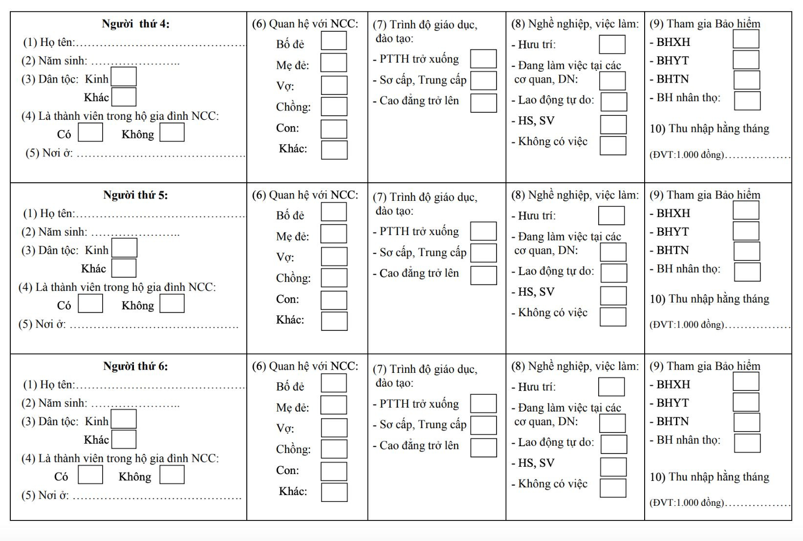 Mẫu phiếu điều tra, khảo sát mức sống hộ gia đình người có công với ...