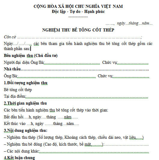 Biên bản nghiệm thu bê tông là gì